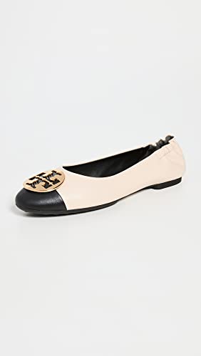 Tory Burch Women's Claire Cap Toe Ballet Flats, New Cream/Black/Gold, 11 Medium US