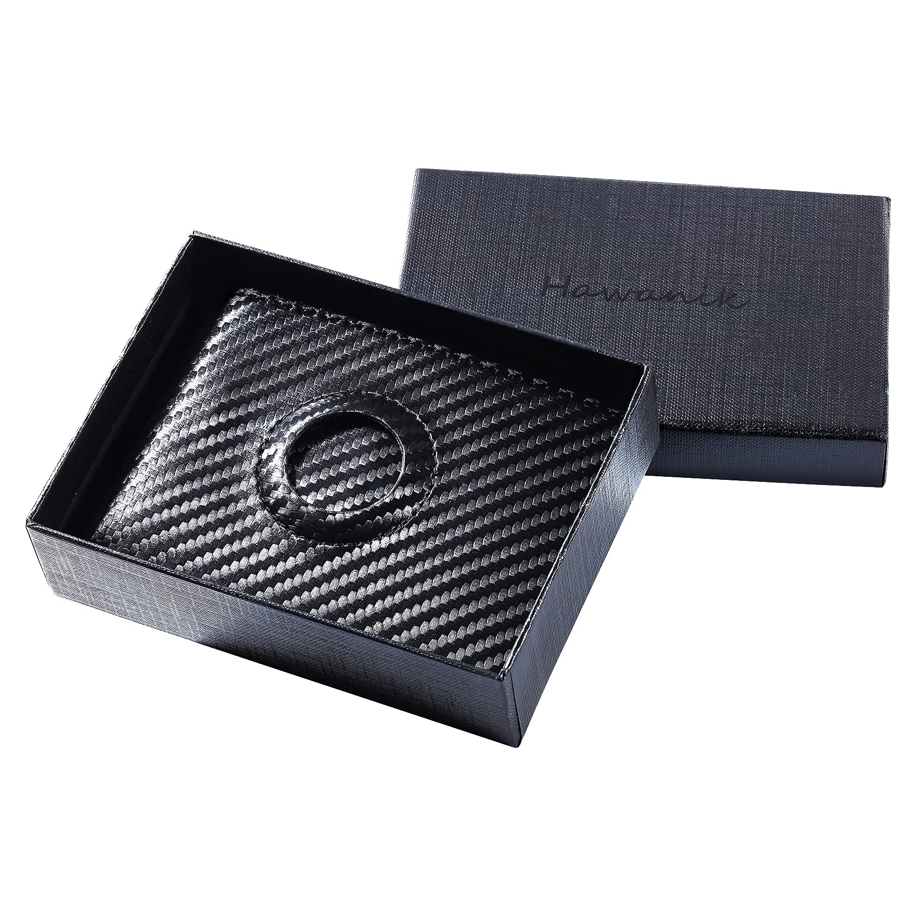 Hawanik Mens Bifold Wallet For AirTag, Slim RFID Blocking Wallet with Built-in Holder for AirTag Carbon Fiber Texture