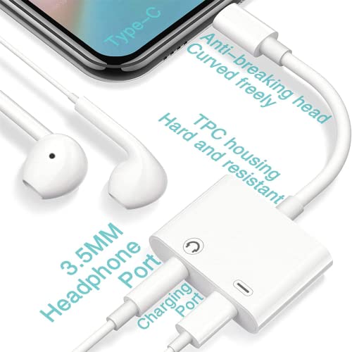 USB C to 3.5mm Headphone and Charger Adapter,2 in 1 USB C to Aux Audio Jack with PD Fast Charging Dongle Cable Cord,Compatible Galaxy S22/S21/S20/S20+ Ultra,Note 20/10,Pixel 6/5/4/3 XL [White]