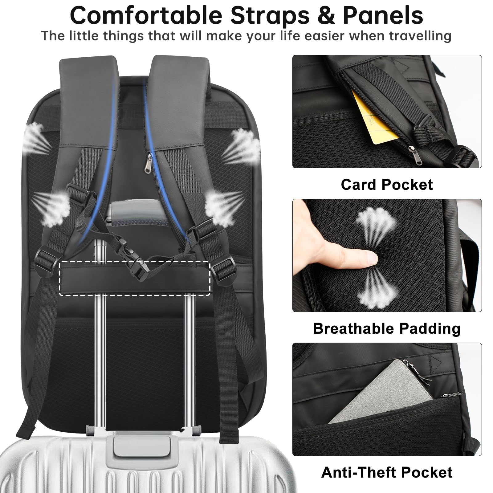 hk Travel Backpack for Men 40L,TSA Friendly Flight Approved Carry On Luggage Backpack,Personal Item Travel Bag,17.3 Inch Waterproof Business Laptop Backpack Weekender Bag with USB Charging Port