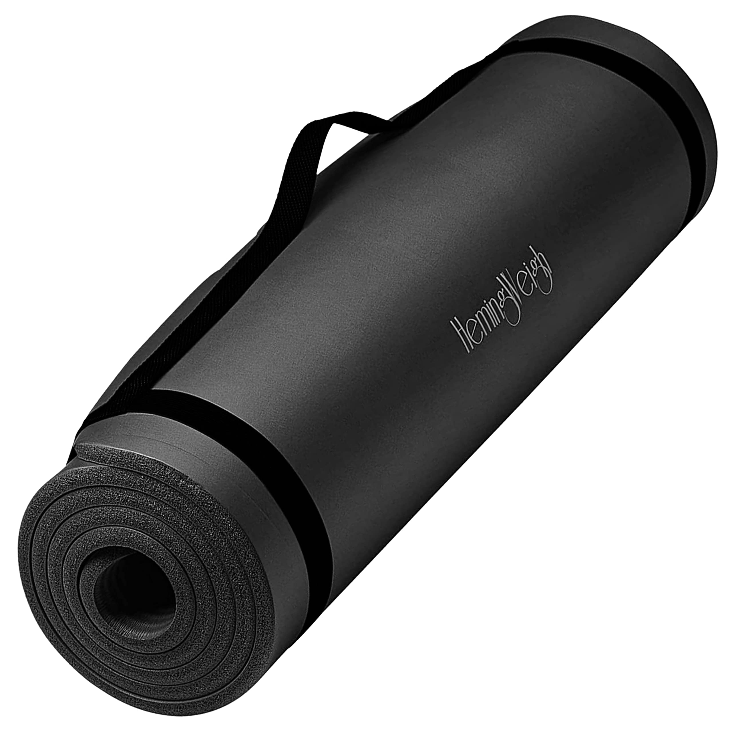 HemingWeigh Yoga Mat for Outdoor and Indoor Exercise with Strap Carrier, Black 1 by 1 Inch