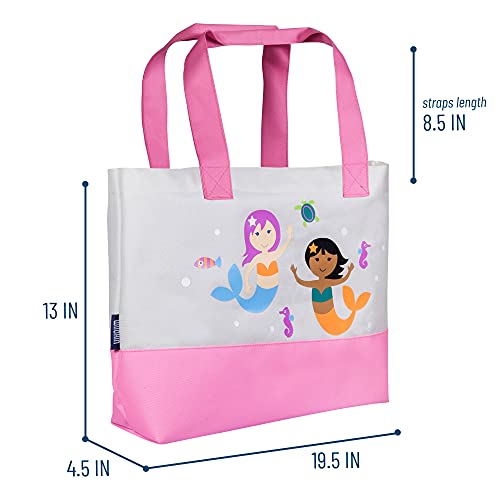 Wildkin Tote Bag for Kids & Adults, Measures 19.5 x 13 x 4.5, Polyester Fabric Travel Tote Bags, Features Two Durable Carrying Handles with Moisture-Resistant Interior Lining (Mermaids)