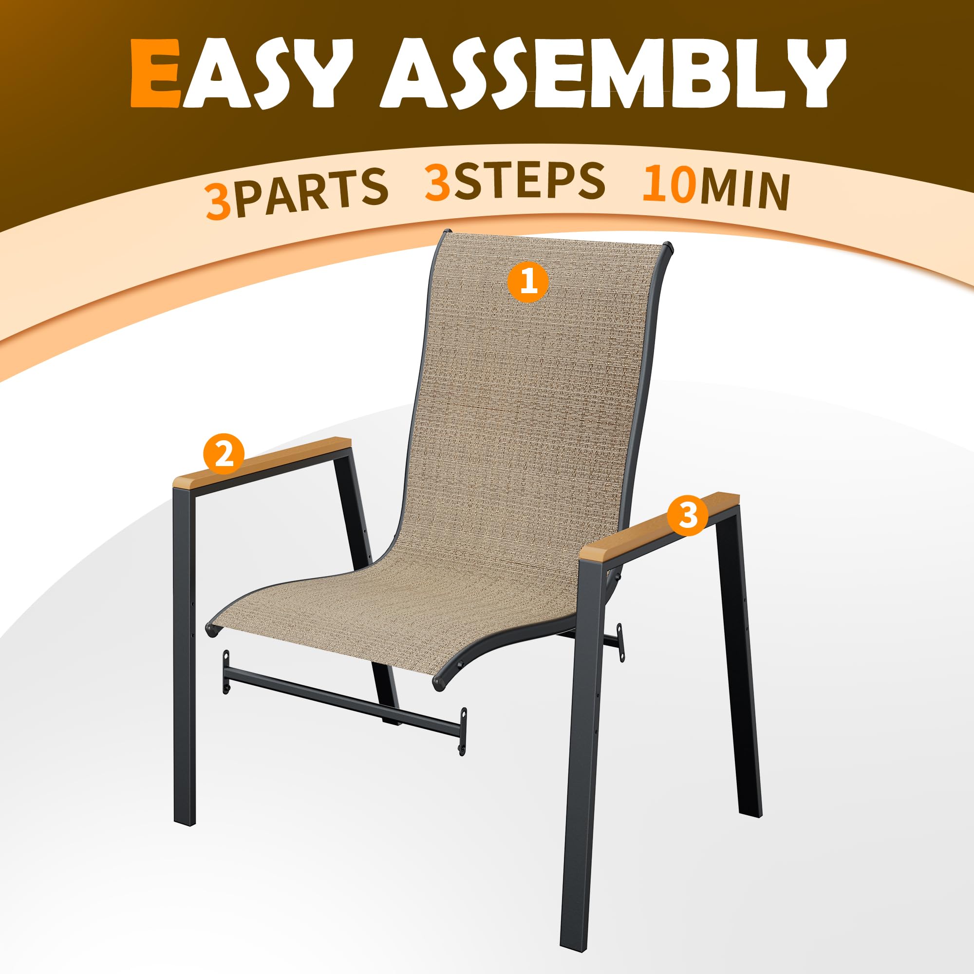 UDPATIO Stackable Patio Chairs Set of 4, Outdoor Stackable Dining Chairs with High Back, Patio Dining Chairs with Armrest for Lawn Backyard Deck, Brown