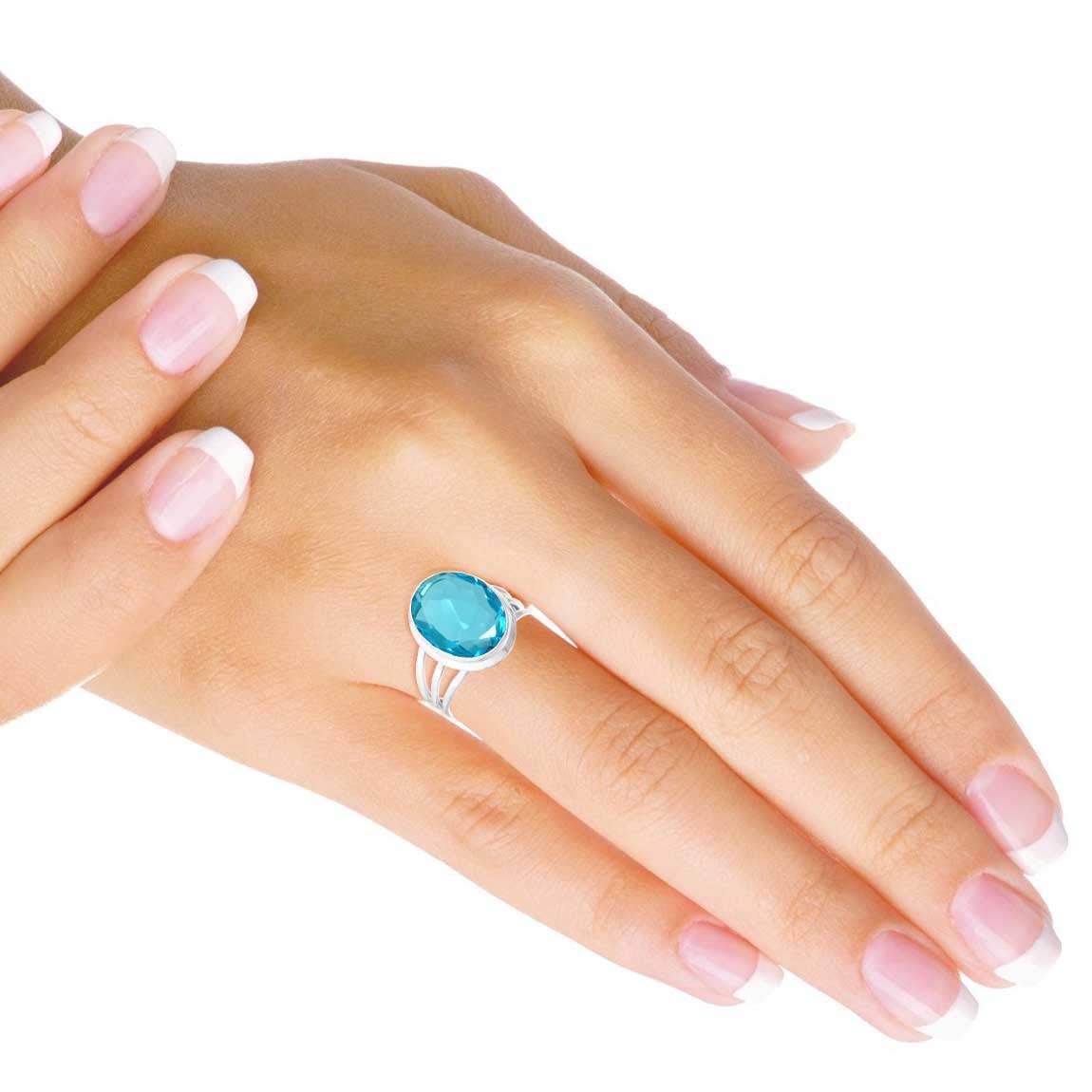 JEWELOPORIUM 925 Sterling Silver Ring for Women Size 10 Blue Quartz Gemstone Solitaire Silver Ring Easter Gift Costume Jewelry