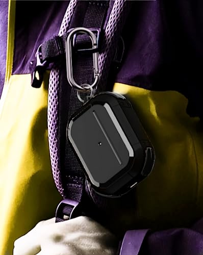Podarmor Rugged Military-Grade Case for AirPods 2 & 1 - Full-Body Protection with Keychain - Wireless Charging Compatible (Black)