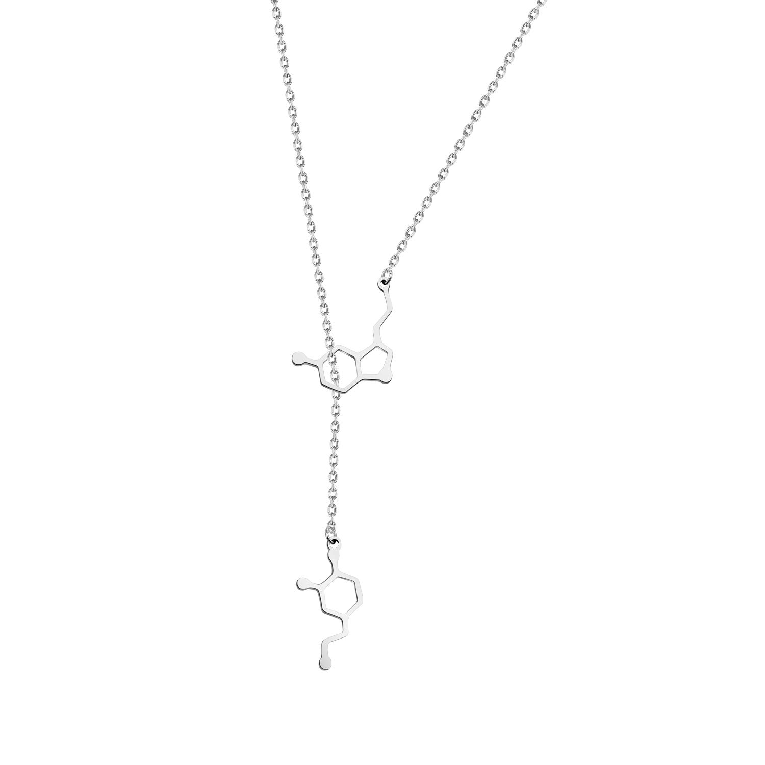 Happiness Serotonin Molecule Dopamine Molecule Lariat Y Necklace Molecular Structure Pendant Necklace Science Geek Jewelry Chemistry Lovers Gift (Serotonin Dopamine Y N)