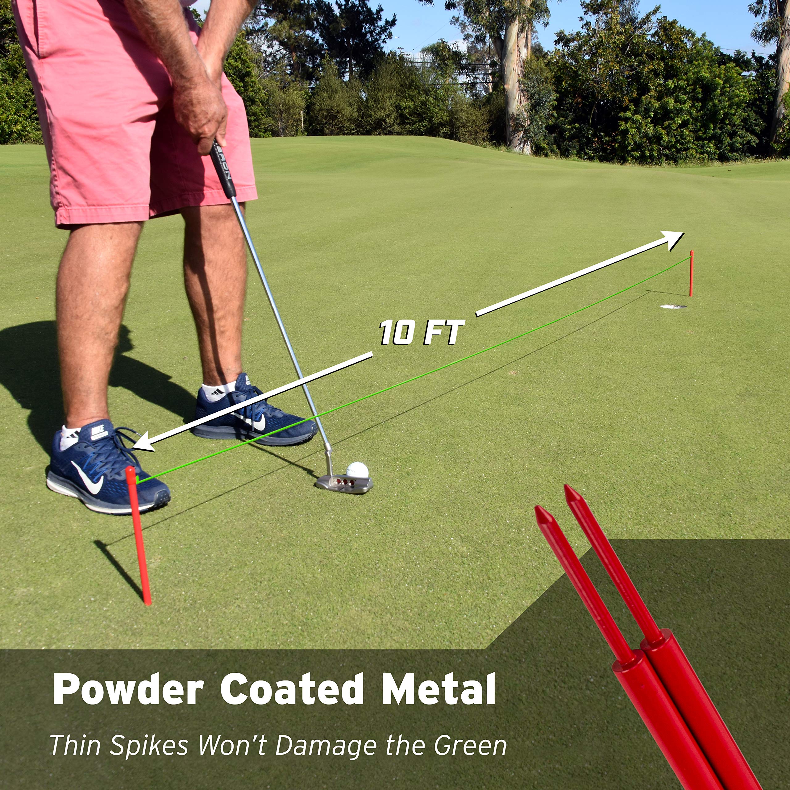 GoSports Down the Line 10 ft Putting String Guide - Golf Alignment Training Aid, Master Straight and Breaking Putts, Green