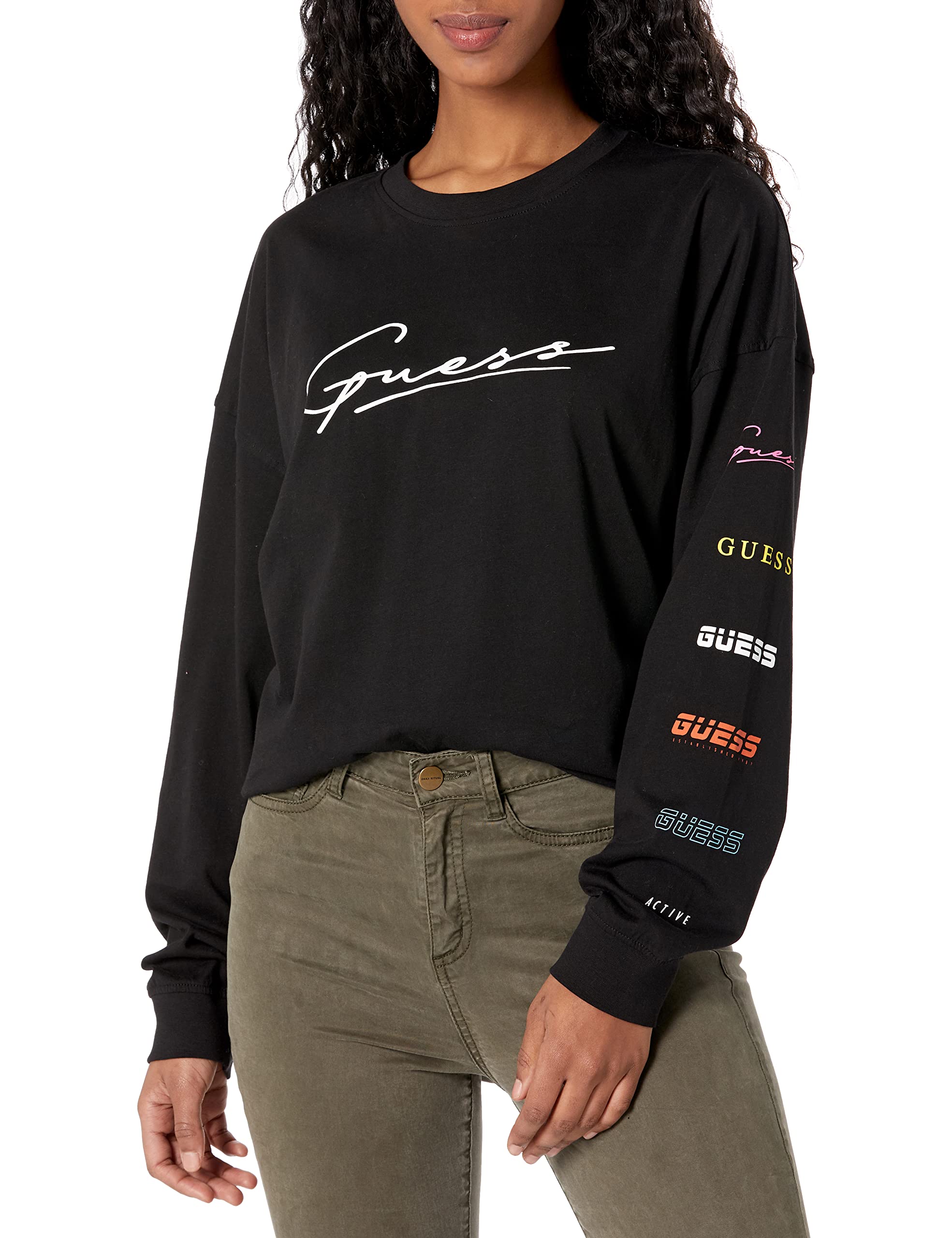 GUESS Women's Dottie CN LS TEEJet, Jet Black, Small