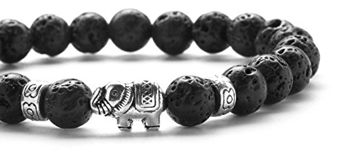Hamoery Men Women 8mm Lava Stone Essential Oil Diffuser Bracelet Elastic Natural Stone Aromatherapy Anxiety Bracelet Bangle,Elephant(Lava Stone)
