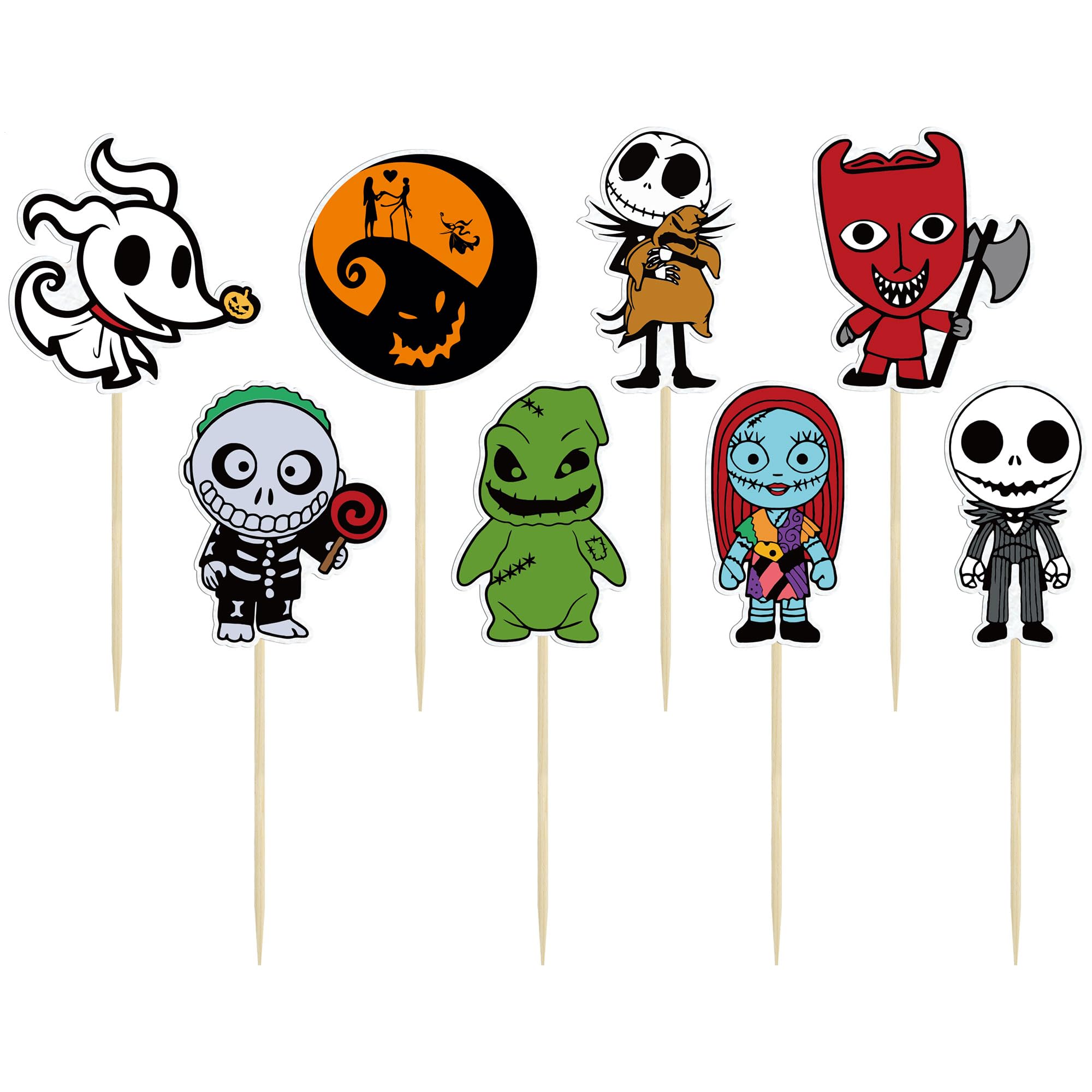 Gyufise 40Pcs Skellington Halloween Cupcake Toppers Glitter Skull Ghost Cupcake Picks for Nightmare Before Christmas Theme Wedding Anniversary Birthday Party Cake Decorations Supplies