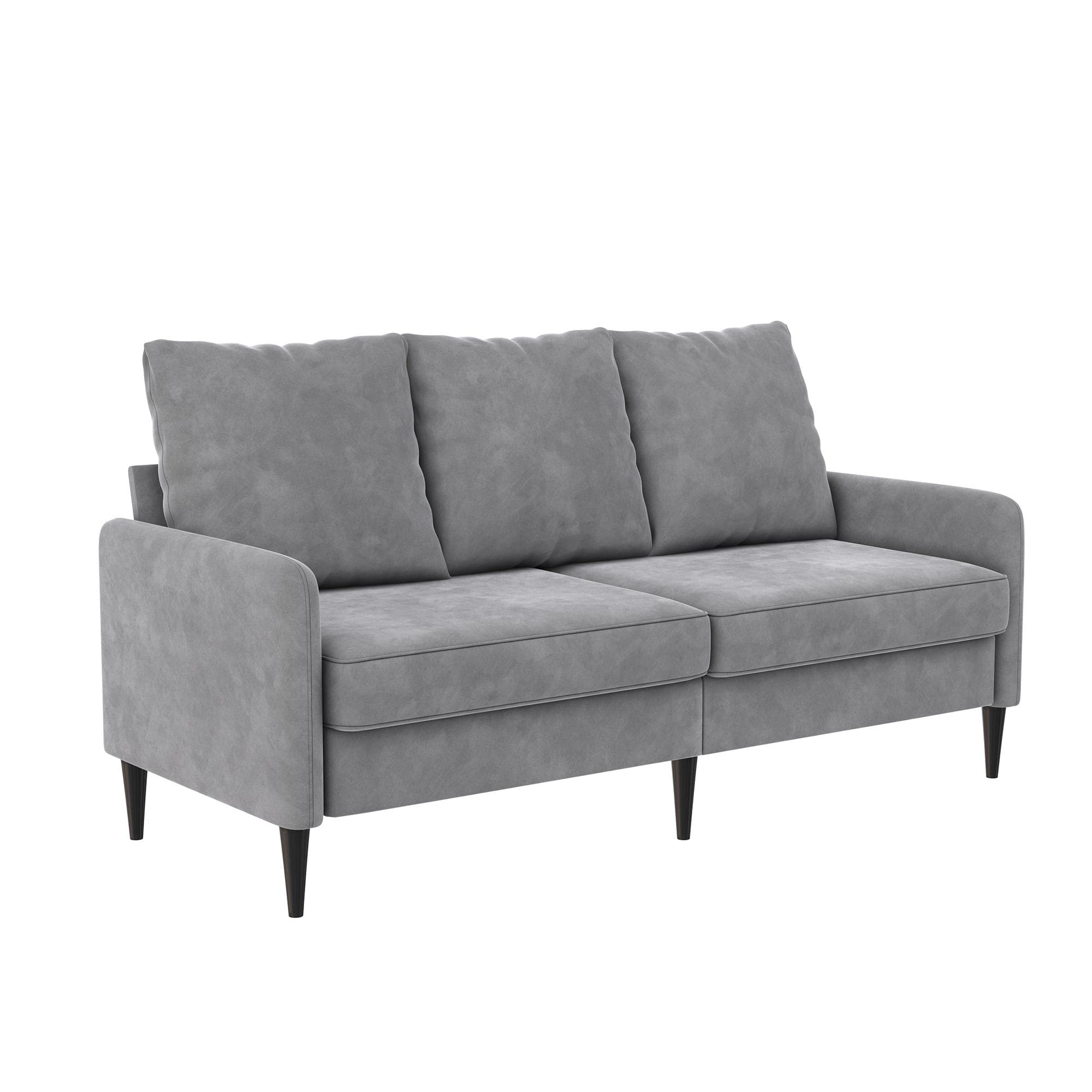 REALROOMS Cassia Pillowback 3-Seater Velvet Sofa, Detachable Pillow, Light Gray