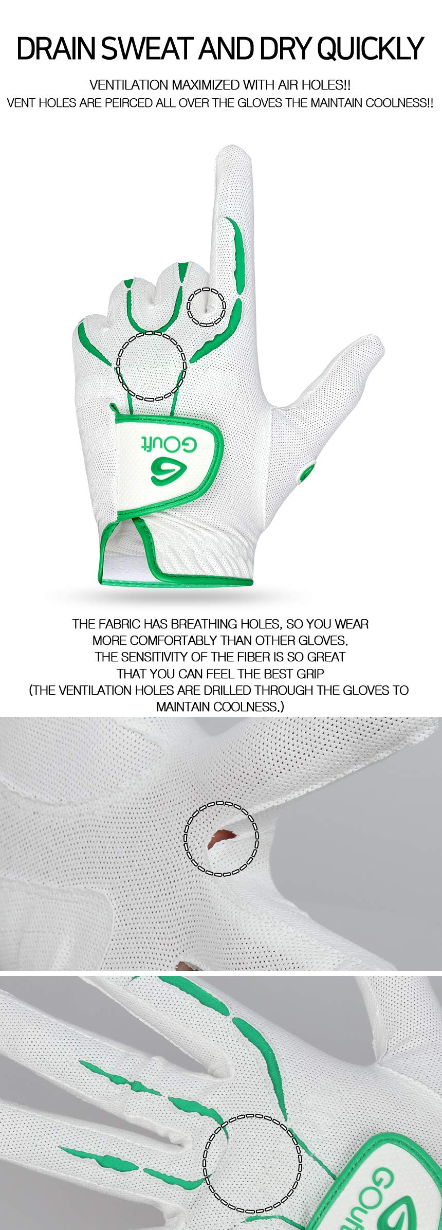 GOuft Cool Skin Functional Golf Glove for Men and Women (Green, 24 (Left-Hand))…