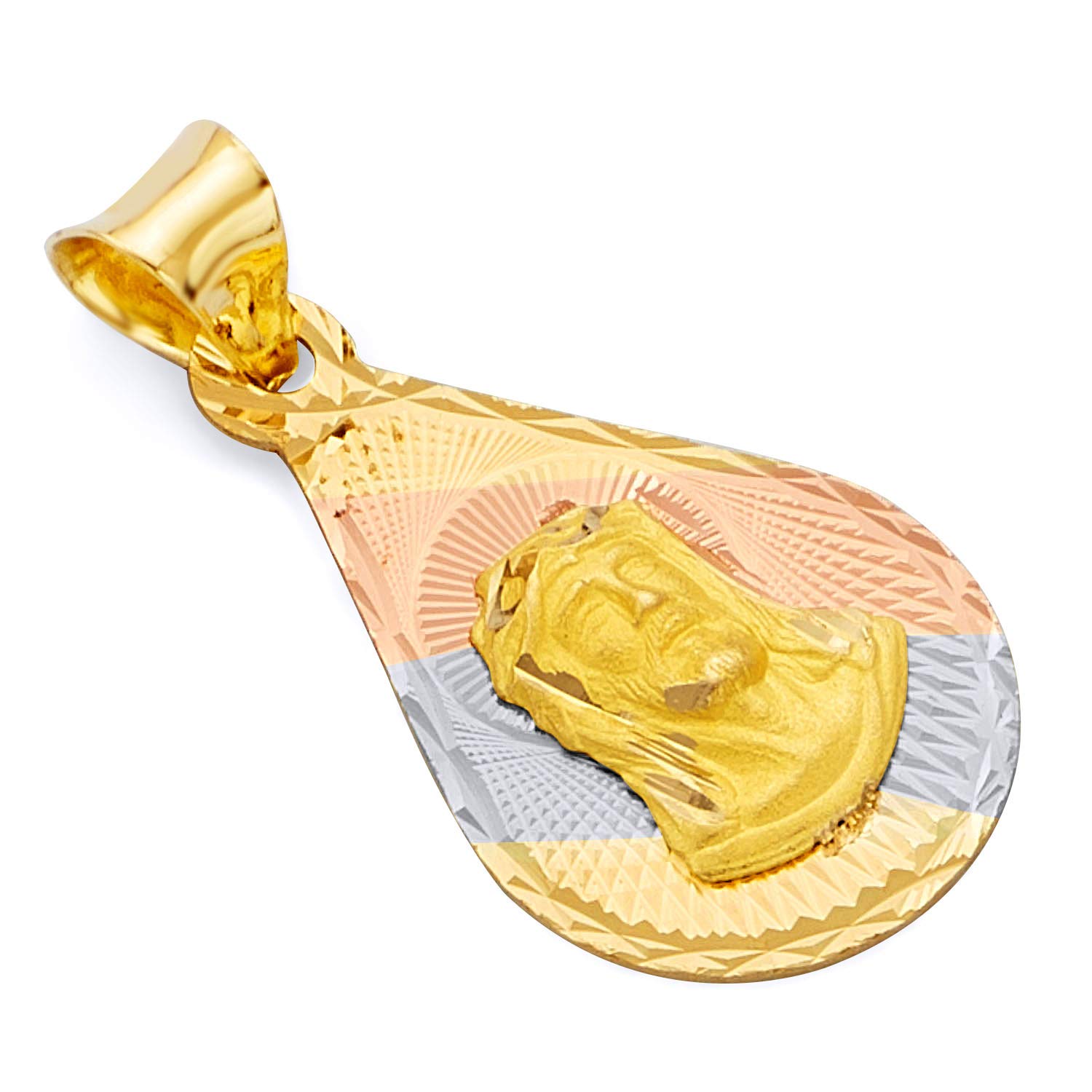 GoldenMine Fine Jewelry Collection 14k Tri Color Gold Religious Jesus Stamp Pendant