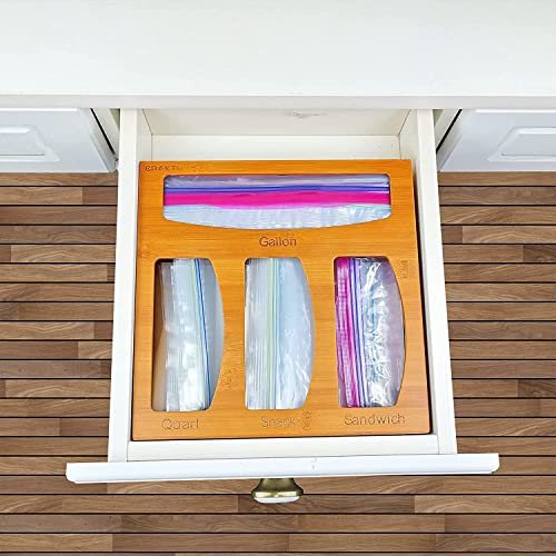 Ravel Bamboo Ziplock Bags Storage Organizer for Kitchen Drawer, Food Storage Bag Holder With Gallon,sandwich & Snack Varity Size Bags.