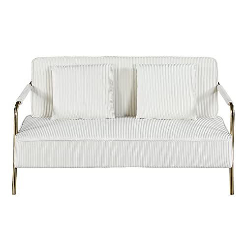 Taiweny Velvet Loveseat Small Sofa Couch, Modern Pleated Upholstered 2 Seater Love Seat Settee with Two Throw Pillows for Living Room Bedroom Apartment, 56β (Beige)