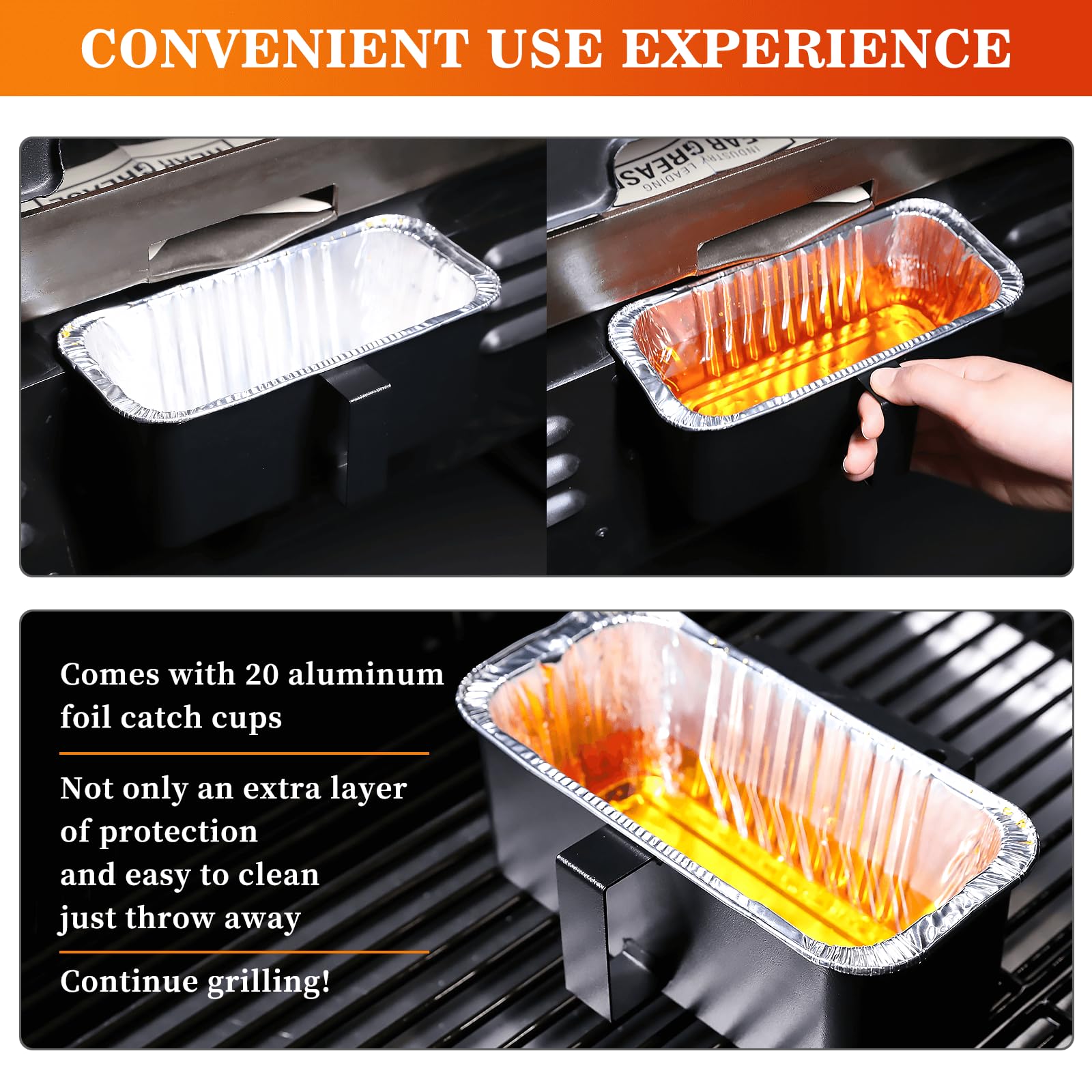 GRISUN Grease Cup Grease Catcher with 20 Pack Liners, Drip Catcher Accessories Kit for Blackstone Griddle, Grill Grease Collection Pan with Disposable Foil Liners for Blackstone Flat Top Grill