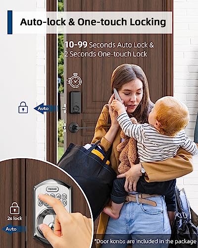 TEEHO TE002L Fingerprint Door Lock with 2 Lever Handles, Keyless Entry Deadbolt with Handle Set, Electronic Keypad Deadbolt for Front Door, Auto Lock and 1 Touch Locking, Satin Nickel