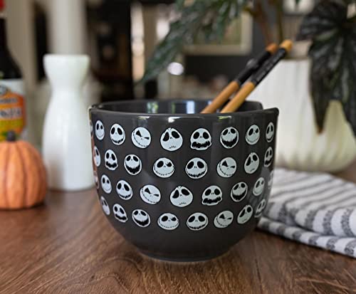 The Nightmare Before Christmas Disney Jack Skellington Faces Japanese Ceramic Dinnerware Set | Includes 20-Ounce Ramen Noodle Bowl and Wooden Chopsticks