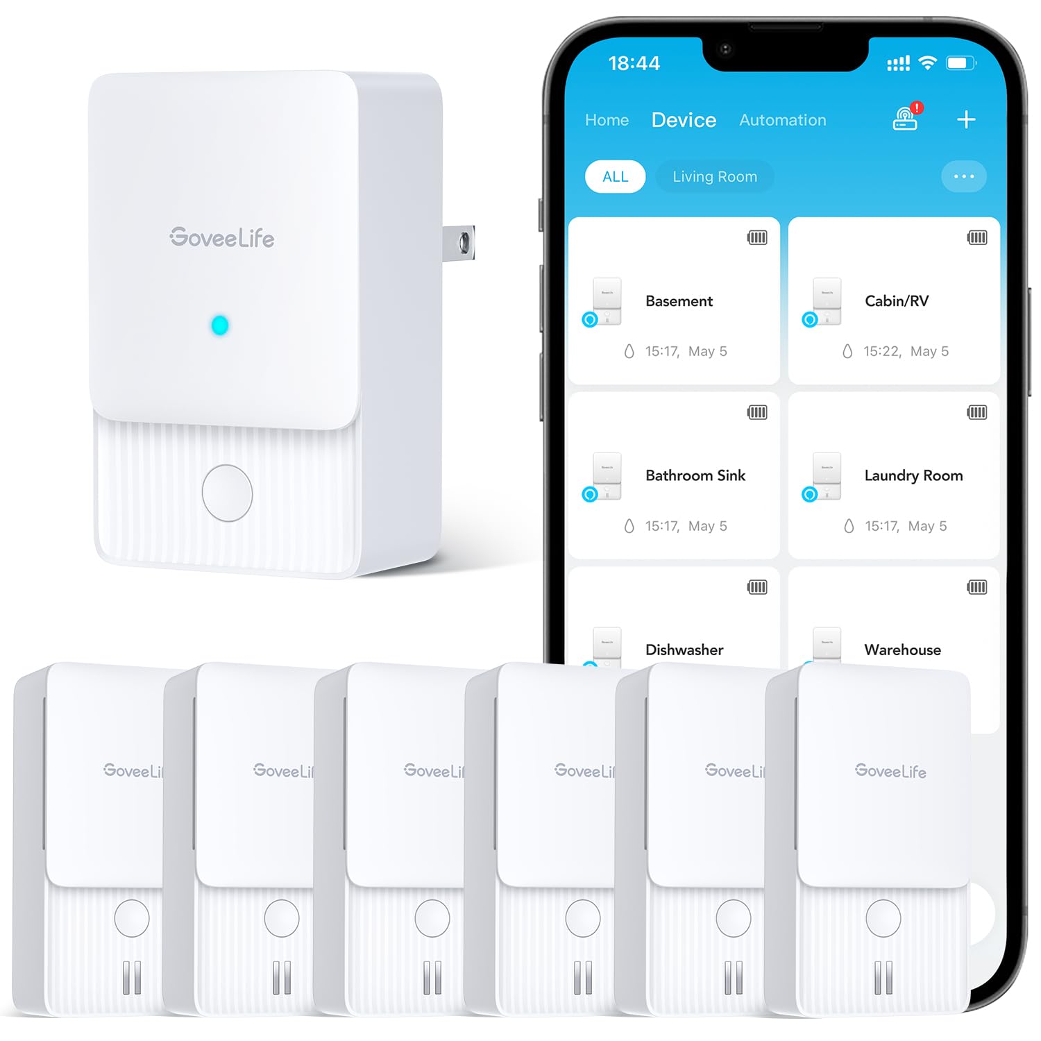 GoveeLife Water Leak Detector 2, LoRa Water Sensor Alarm Monitor Up to 1312ft Open-Air Range, Alexa, App, Email Notifications, Detector Protection for Your Home, Kitchen Sink, Bathroom, Basement