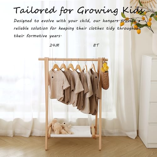 VOGUSLAND Dress up Rack, Child Garment Rack, Kids Clothing Rack with Storage Shelf (Natural Beech, 29.5" L x 14.5" W x 40" H)
