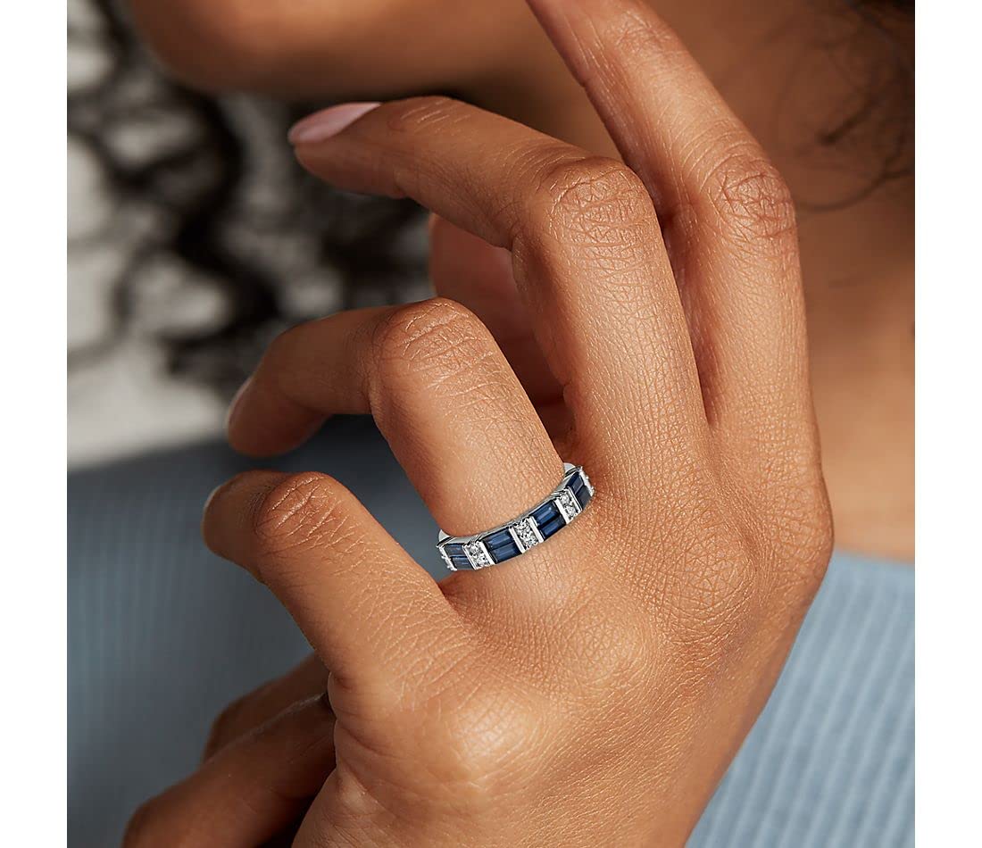 Jewelrygift 925 Sterling-Silver Half Eternity Ring Created-Blue Sapphire Gtone Mossanite Design Jewelry Gift for Women Ring US Ring Size : 9.5