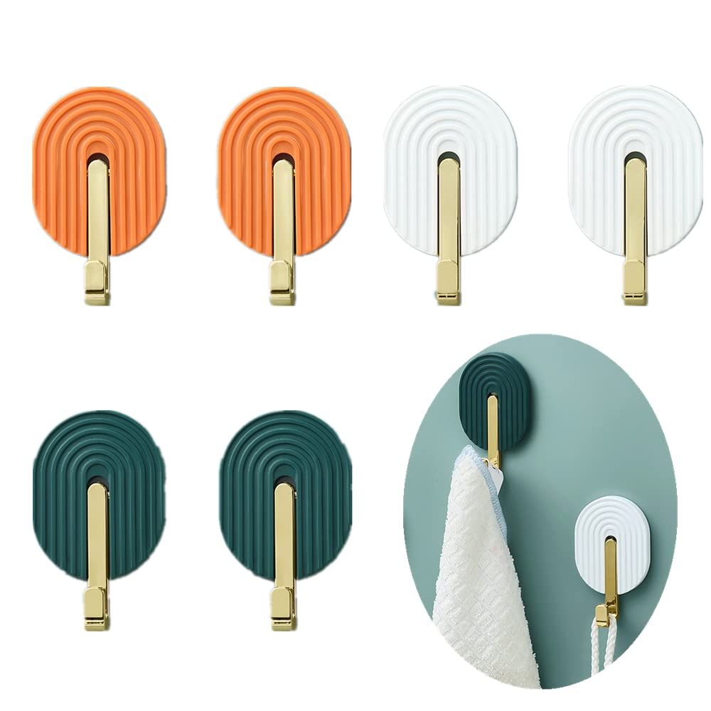 YARZFERI 6 PCS Adhesive Hooks Decorative Wall Hooks Key Hooks Sticky Hooks Self Adhesive Hanger Hooks fFor Towels, Hats, Shower, Kitchen, Living Room, Office