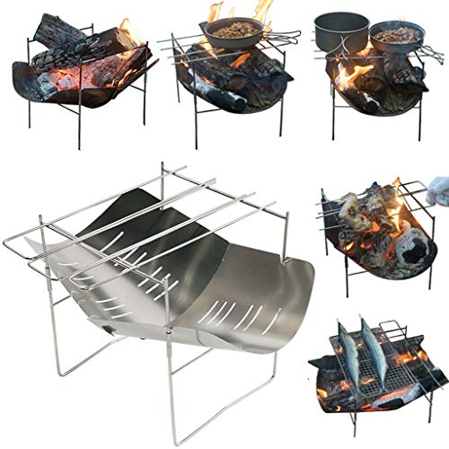 HALOU Mini Stainless Steel Barbecue Camping Stove Cooking Rack Foldable Charcoal BBQ Grill Holder Set Portable Outdoor Picnic Gear