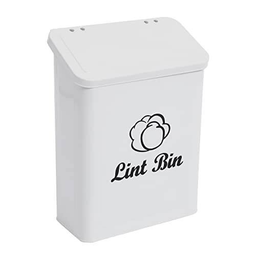 Xbopetda Metal Lint Bin for Laundry Room, Magnetic Lint Bin, Wall Mounted Lint Box Holder, Washer Dryer Trash Can with Lid, Modern Farmhouse Laundry Room Decor, Organization & Storage Box-White