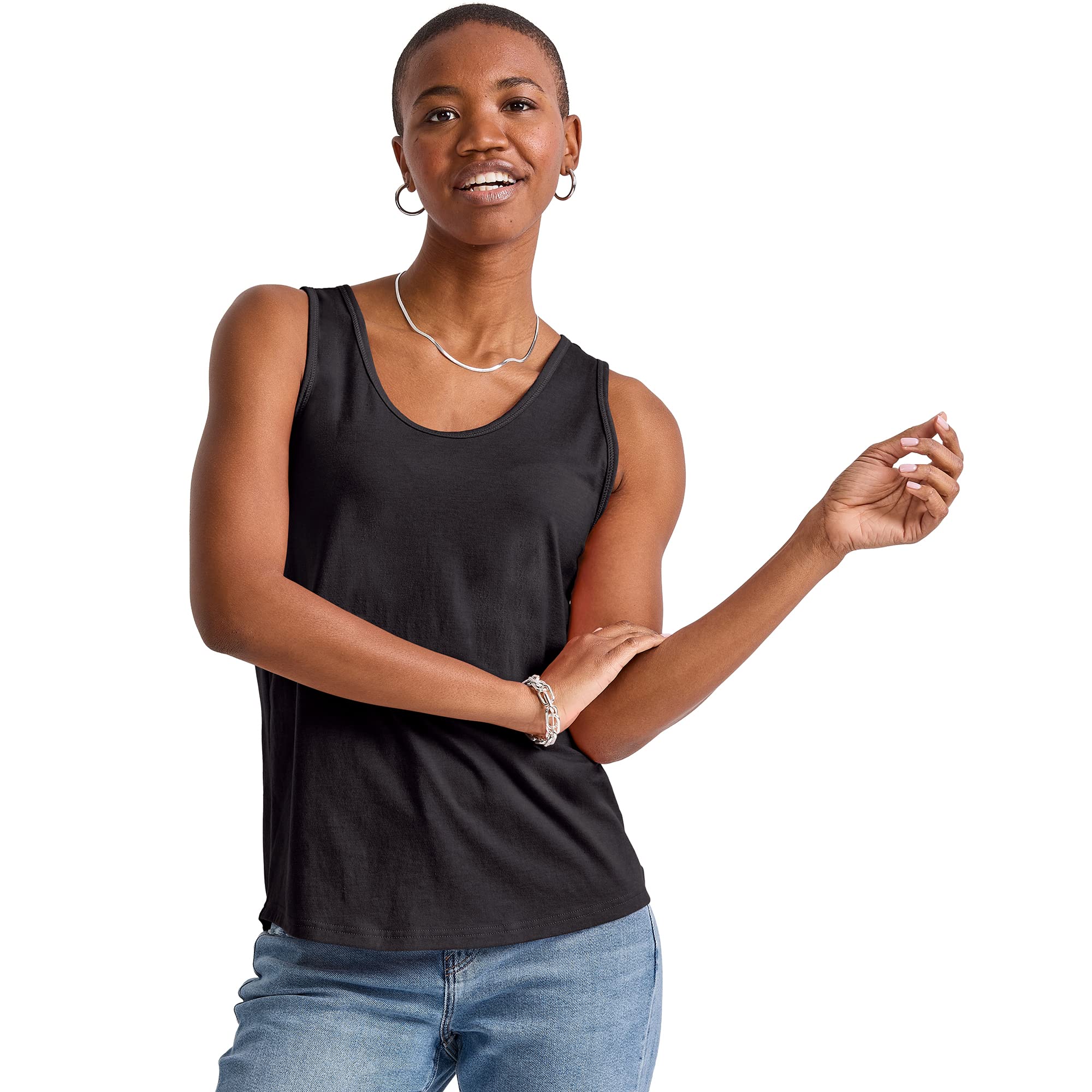 Hanes Originals Top, Cotton Tanks for Women, Relaxed Fit, Sleeveless, Plus, Black, Medium
