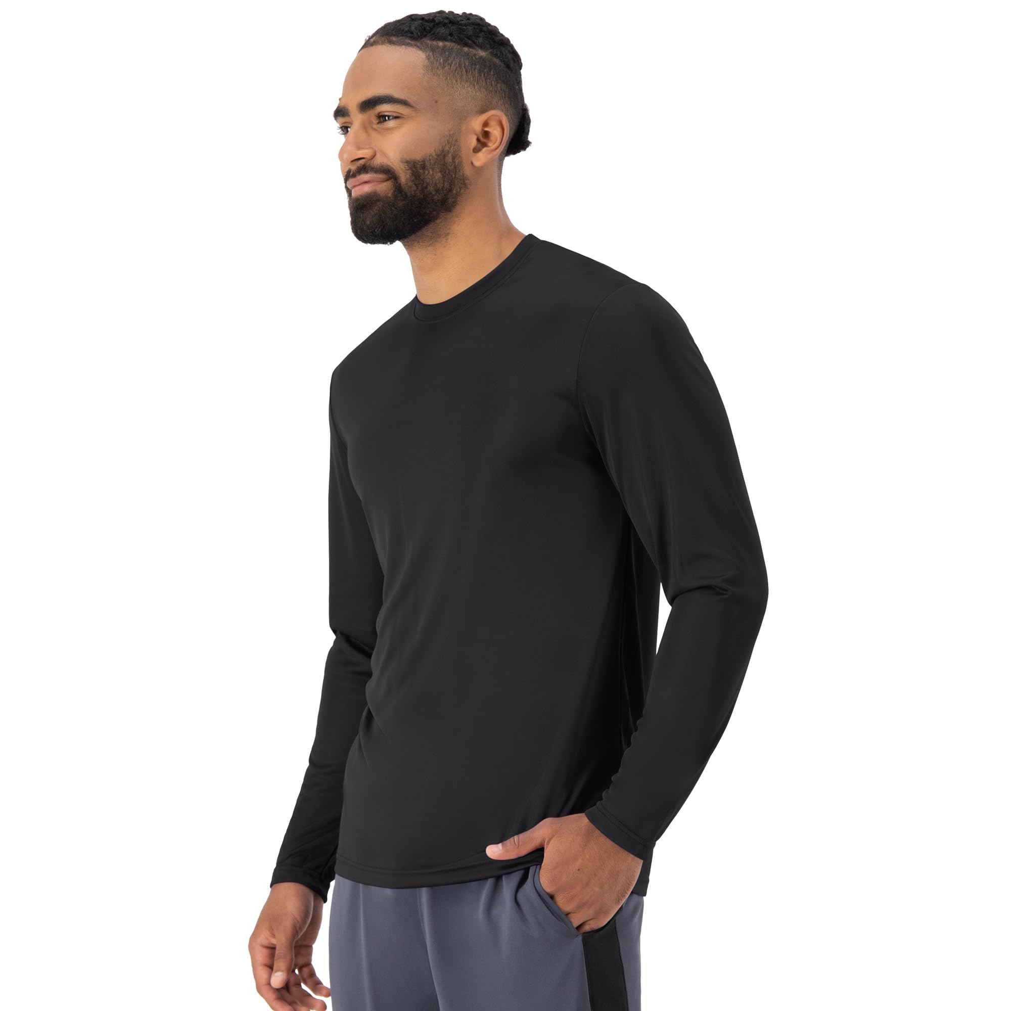 Hanes mens Long Sleeve Cool Dri T-shirt Upf 50+ (Pack of 2) athletic shirts, Black, Large US