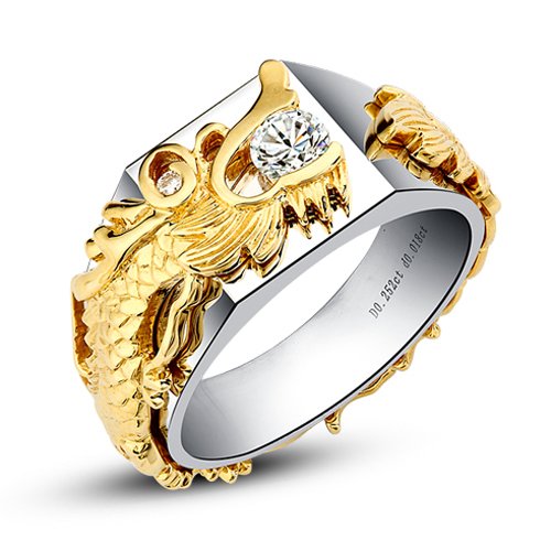 GOWE Chinese Dragon Themed Genuine 14k 585 White/Yellow Two Tone Gold Engagement Lab Grown Moissanite Diamond Ring Wedding Ring