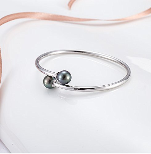 GOWE Natural Tahitian Cultured Pearl Round Pearl Bangle 925 Sterling Silver Open Adjustable Women