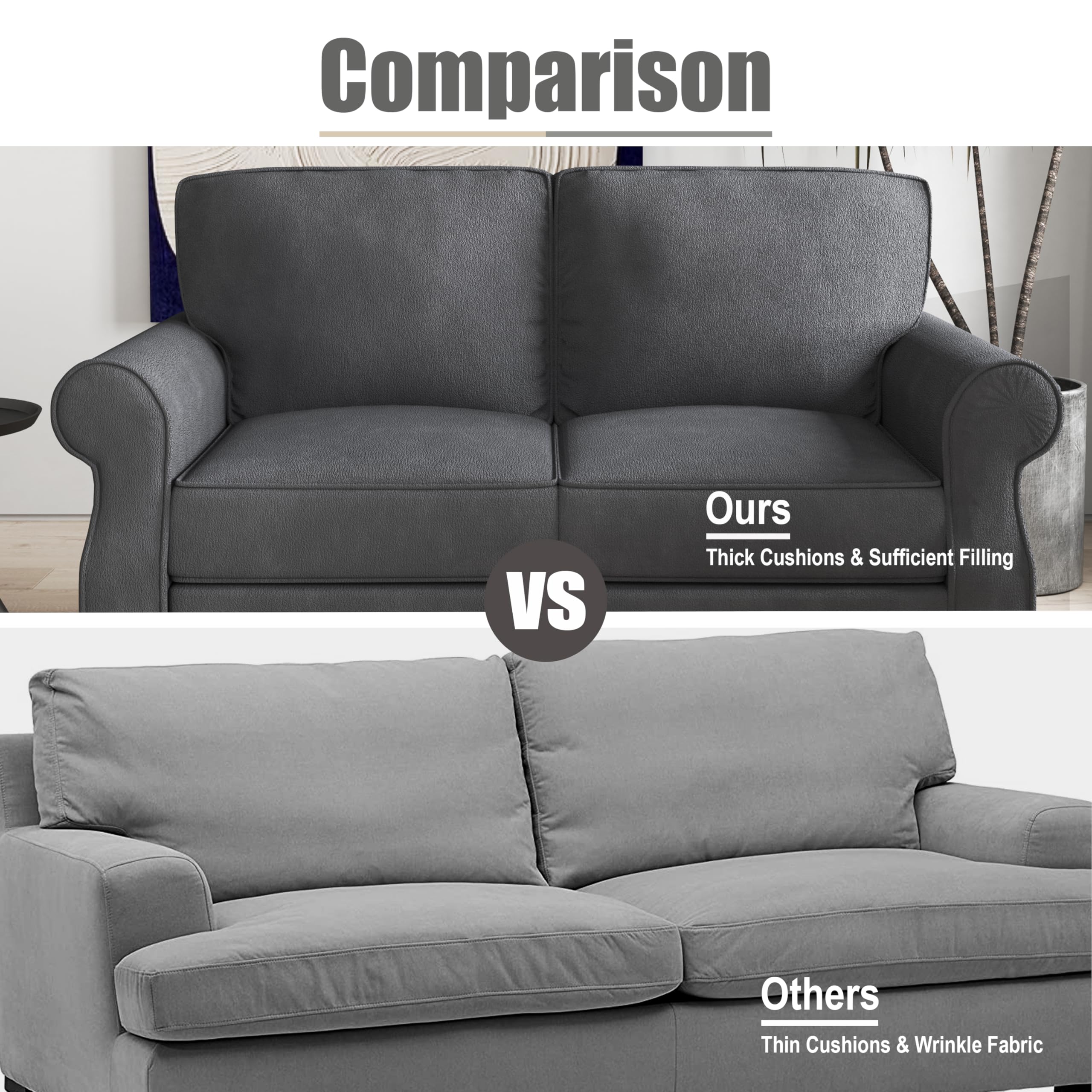Yattem 56β Loveseat Sofa Couch: Modern Small Dark Gray Velvet Loveseat Sofa Couch - Small Space Saving Modern Upholstered 2 Seater Love Seat Sofa Couch for Living Room Bedroom Apartment Small Space