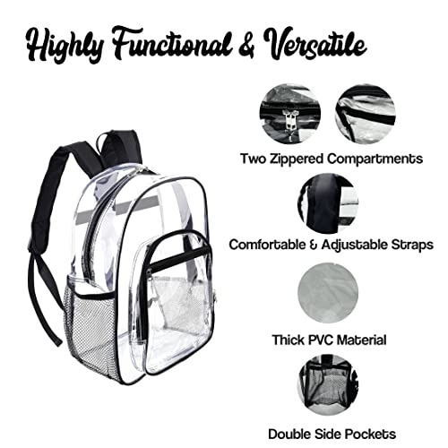 Winterlace 12 Pack 16" Clear Backpack Transparent Heavy Duty Water Resistant PVC for Sports, Stadiums, Festivals, Concerts (3 Assorted Styles)