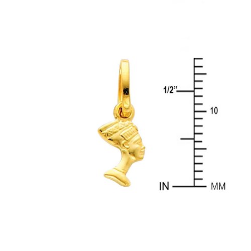 GM Fine Jewelry 14k Yellow Gold Queen Nefertiti Charm Pendant with 0.65mm Box Link Chain Necklace - 16"