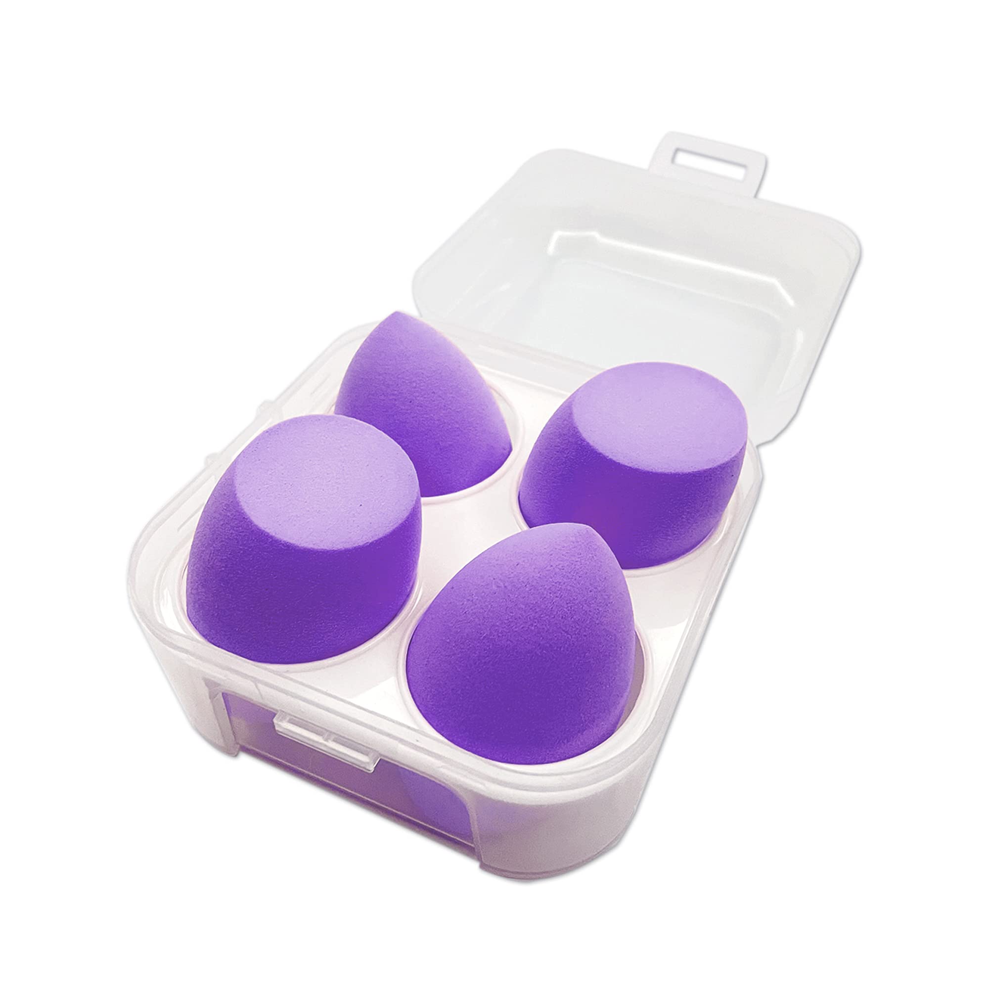 inexhaustibility 4PCS Makeup Sponge Egg Shape Beauty Sponge Set Dry & Wet Use Makeup Blender (Purple) for Cosmetic Liquid, Cream Powder with Holder Box