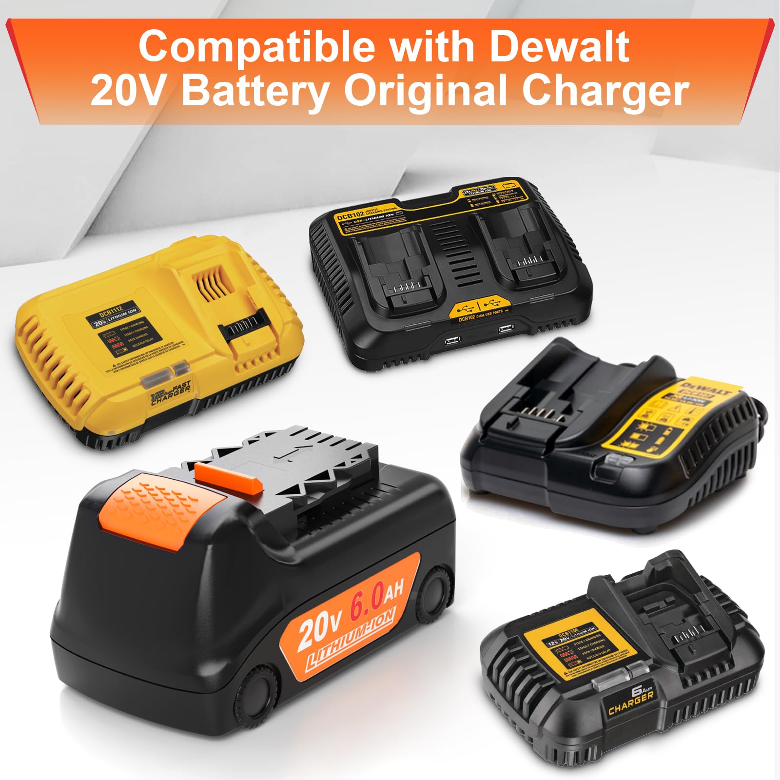 SUnMilY Upgraded 4Pack 6.0Ah Replacement for Dewalt 20V Max Battery Compatible with Dewalt 20V Battery DCB200 DCB201 DCB204 DCB206 DCD/DCF/DCG/DCS Series Cordless Power Tools