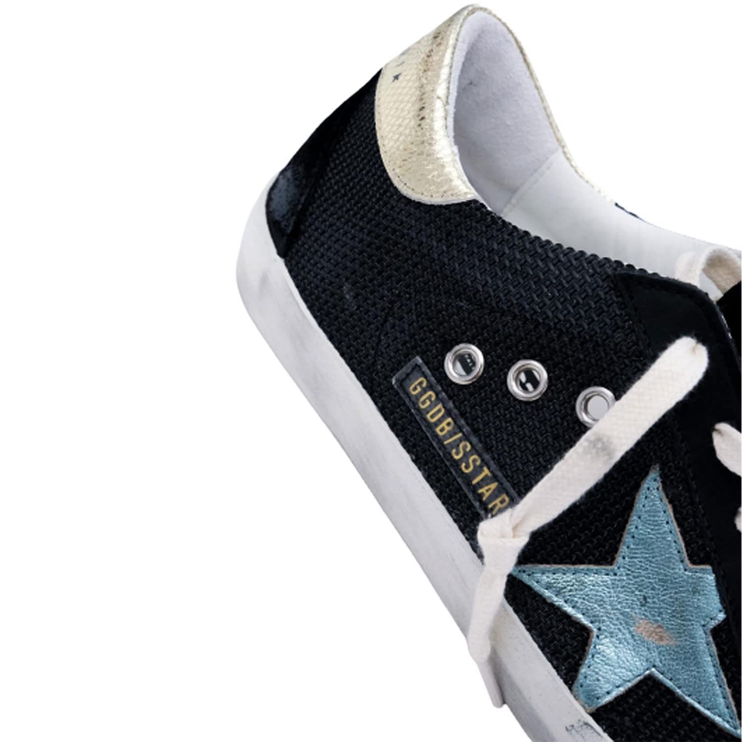 Golden Goose Net Upper Suede Toe Vintage Laminated Star Snake Printed Womens Distressed Sneaker-37 Black