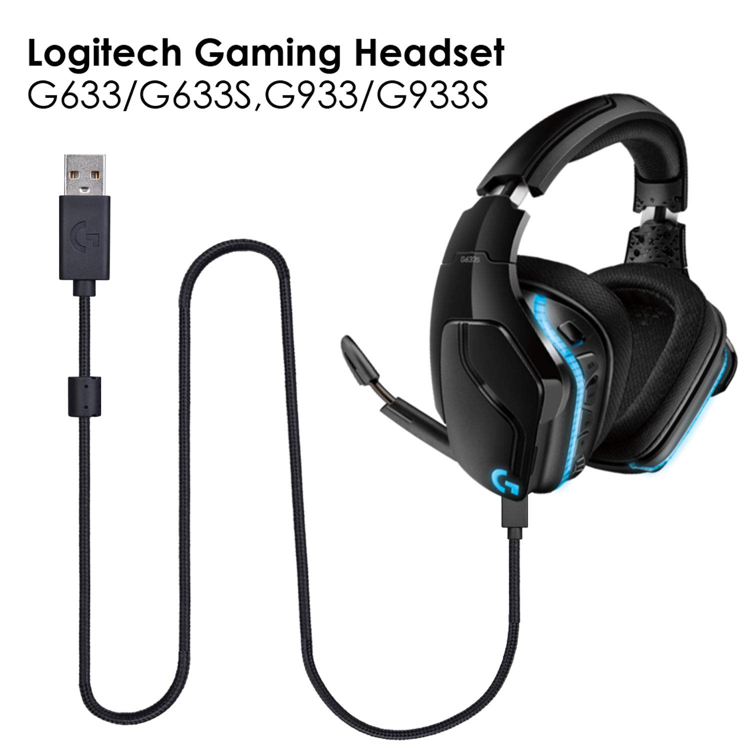 gozahad 2.0M Replacement Cable Cord for Logitech headset G633/G933, also working for Logitech Artemis Spectrum G633S/G933S USB Braided Cable