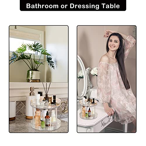 Wisekoti 2-Tier Lazy Susan Turntable for Cabinet and Table. Clear Acrylic Spice Rack, High-Grade Makeup and Carousel Organizer with 360° Rotation, Ideal for Kitchen, Bathroom, and Dresser Storage