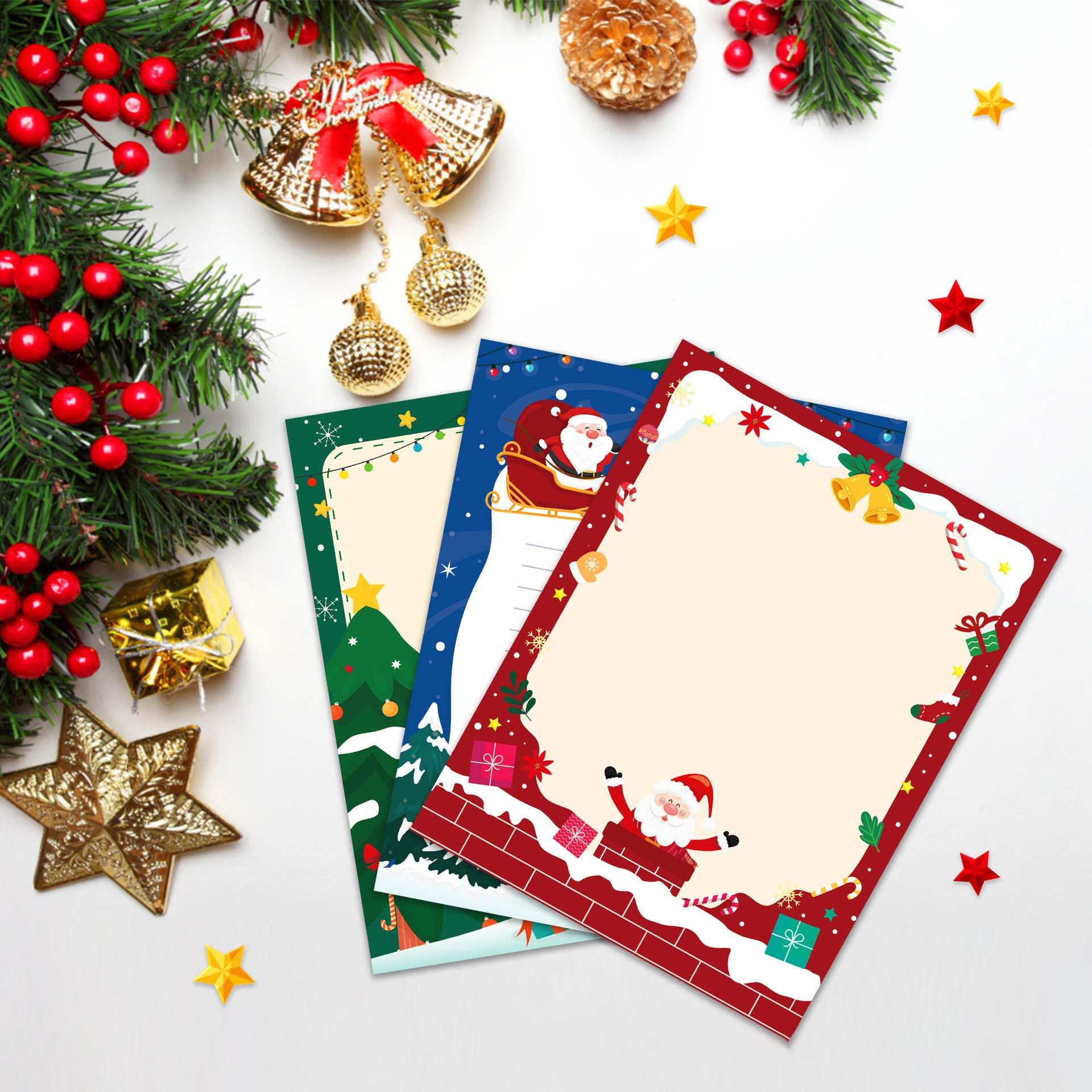 GLKTOPO 60 Sheets Christmas Stationery Paper, 8.5" x 11" Double Sided Holiday Letterhead, 6 Design Deco Writing Paper for Xmas Notes Cards Invitation Scrapbook Crafts Office School Printing Supplies