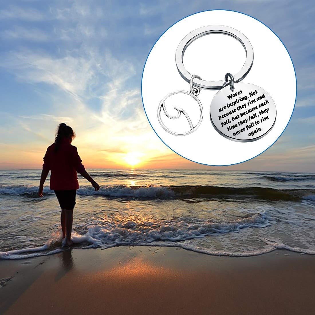 Gzrlyf Ocean Wave Keychain Inspiration Beach gifts for Beach Lover Ocean Lover Surfer Waves are Inspiring (Keychain)