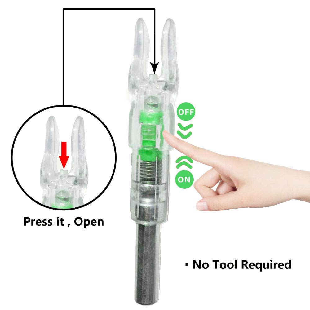 GUGA 6Pcs Lighted Nocks for Arrows with .244"/6.2mm Inside Diameter.Automatic Light Up When Shooting(Green)