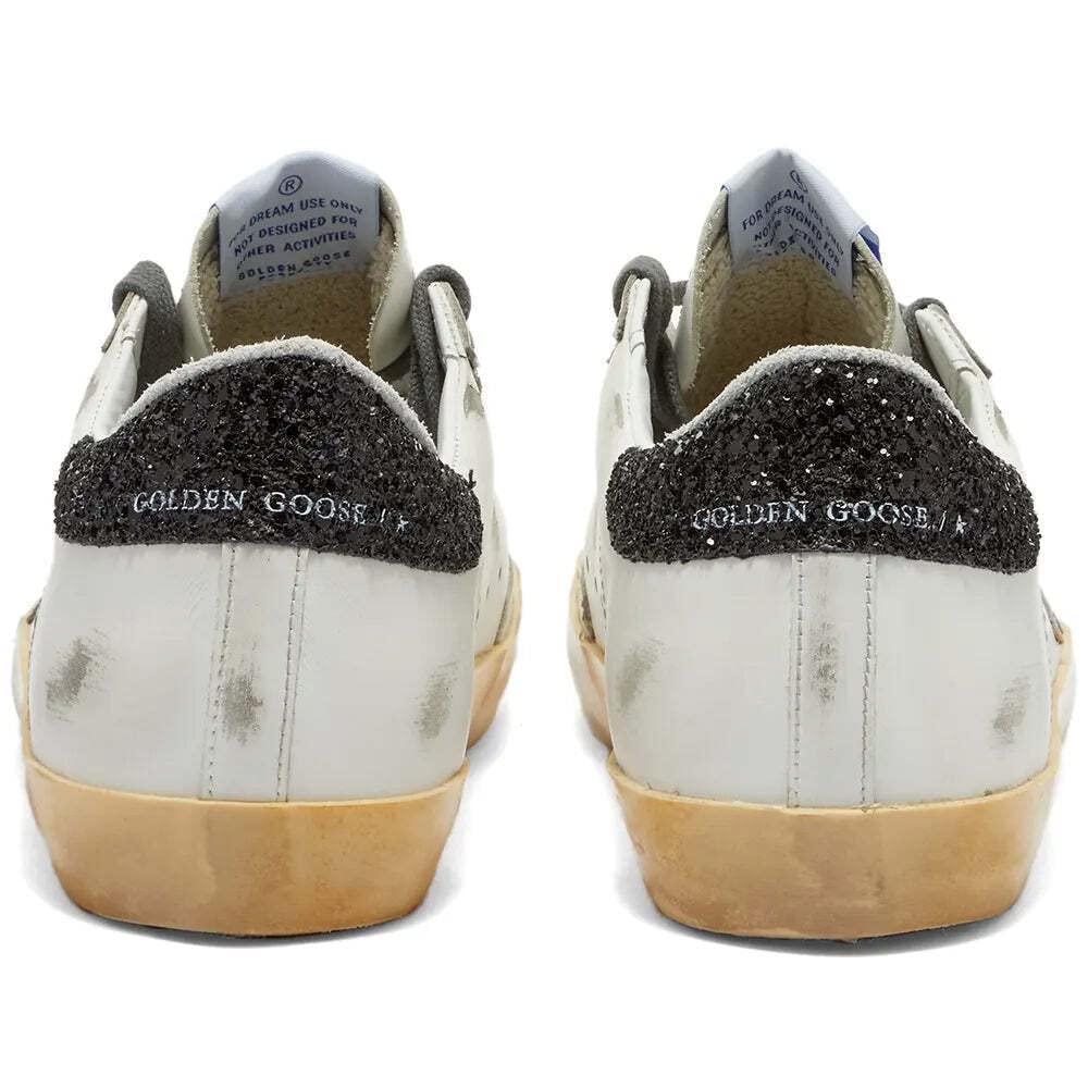Golden Goose Super-Star Leather Upper Cocco Printed Leather Glitter Heel Womens Distressed Sneakers - 39 White