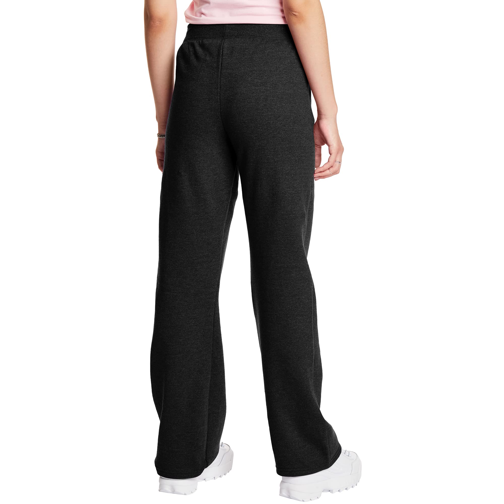 Hanes Women's Open Leg Sweatpants, EcoSmart Fleece Sweats, Regular & Petite, Ebony, Large