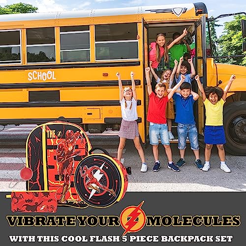 The Flash 5 Piece Backpack Set, Kids 16" Super Hero School Travel Bag with Front Zip Pocket, Red