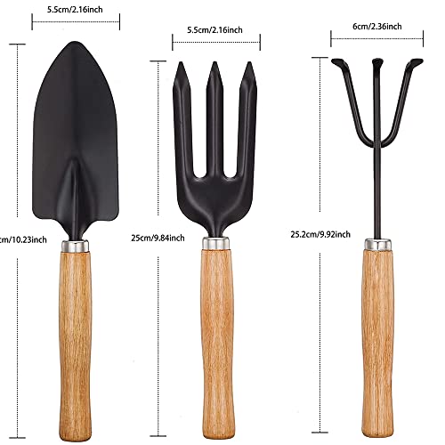 Mini Garden Tools Set of 3, Succulent Plants Tools Wood Handle Rake, Fork and Shovel, Garden Hand Transplanting Gardening Tools Set for Seedlings, Bonsai, Succulents, Herbs, Terrariums and Planting