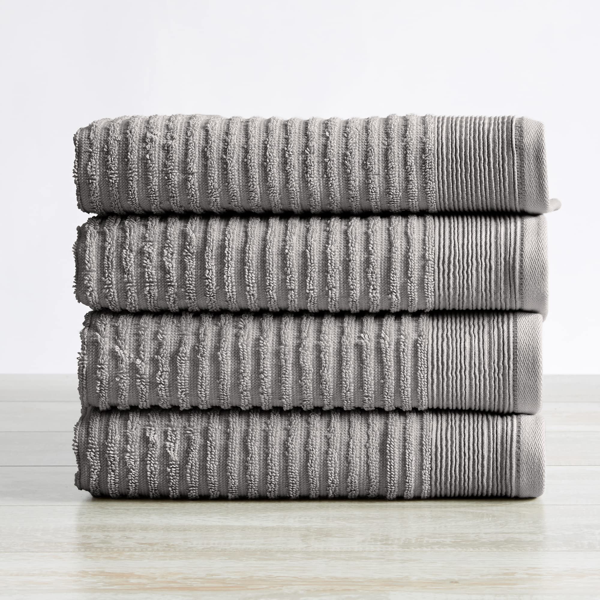 Great Bay Home 100% Cotton Ribbed Terry Bathroom Towels. Absorbent Quick-Dry Plush Bath Towels. Rori Collection (Hand Towel (4-Pack), White)