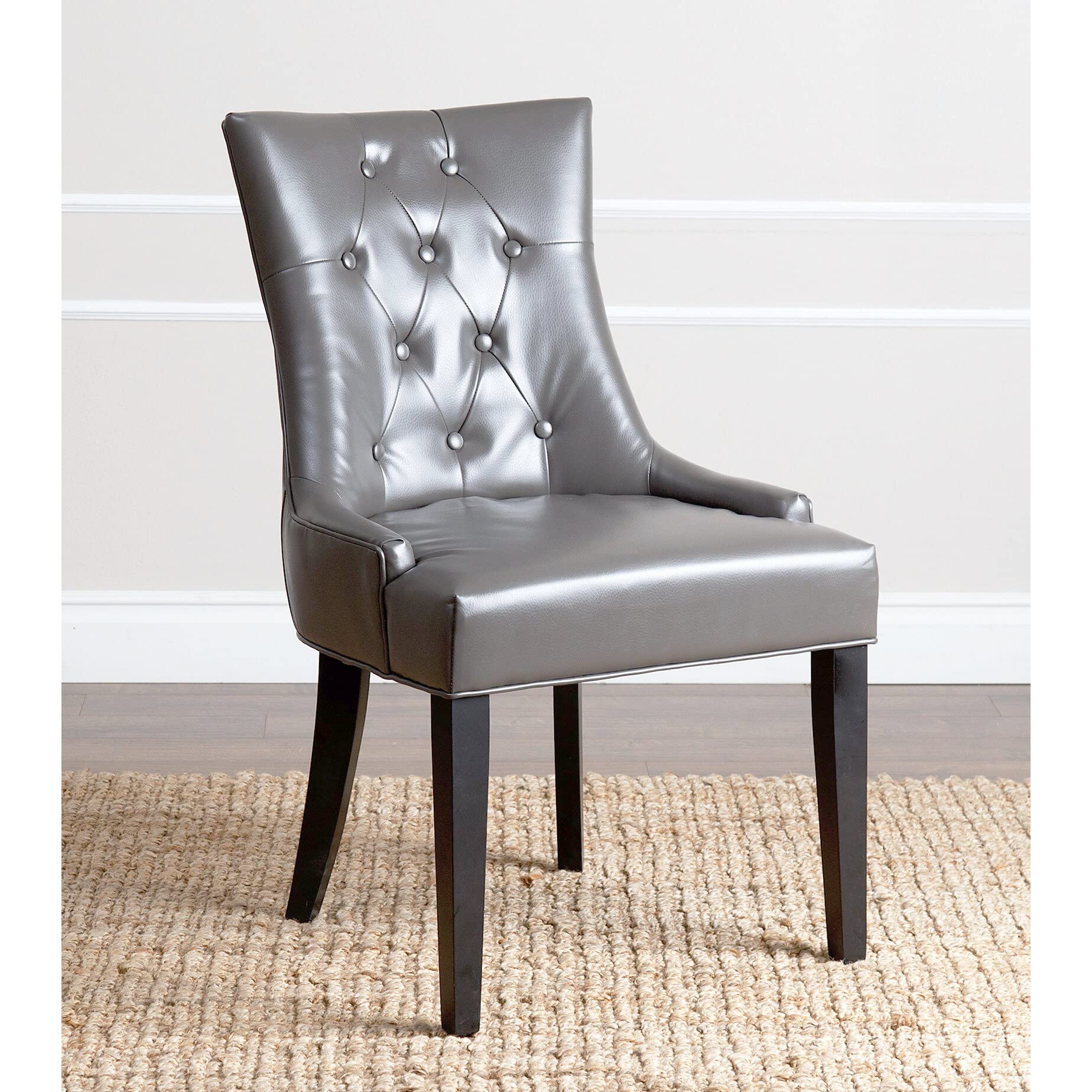 HAUSHECK Set of 2, Modern Upholstered Set with Button Back, Birch Wood Leg, Luxury Tufted Kitchen & Dining Room Chairs for Bedroom, Restaurant, 22.2" W x 24.8" D x 36.22" H, Leather Grey