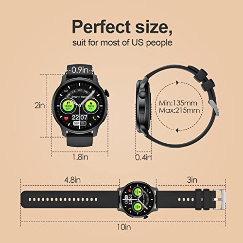 TOYCOD Smart Watch with Text & Call(Answer/Make), Bluetooth Fitness Tracker with 1.28β Round Touch Screen, IP68 Waterproof Heart Rate Blood Pressure Sleep Monitor, Activity Tracker, for Android iOS